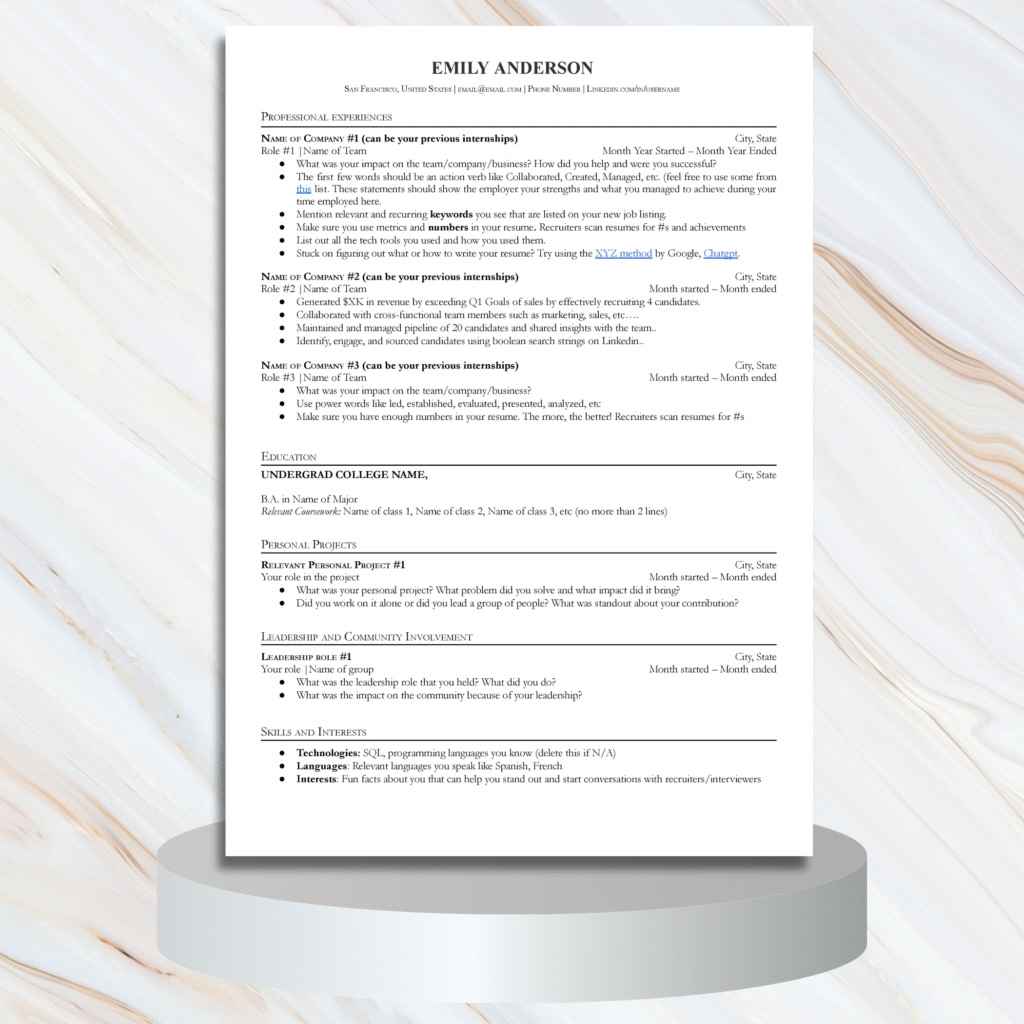 Resume for Experienced #6 – ATS Friendly – Professional Modern CV ...