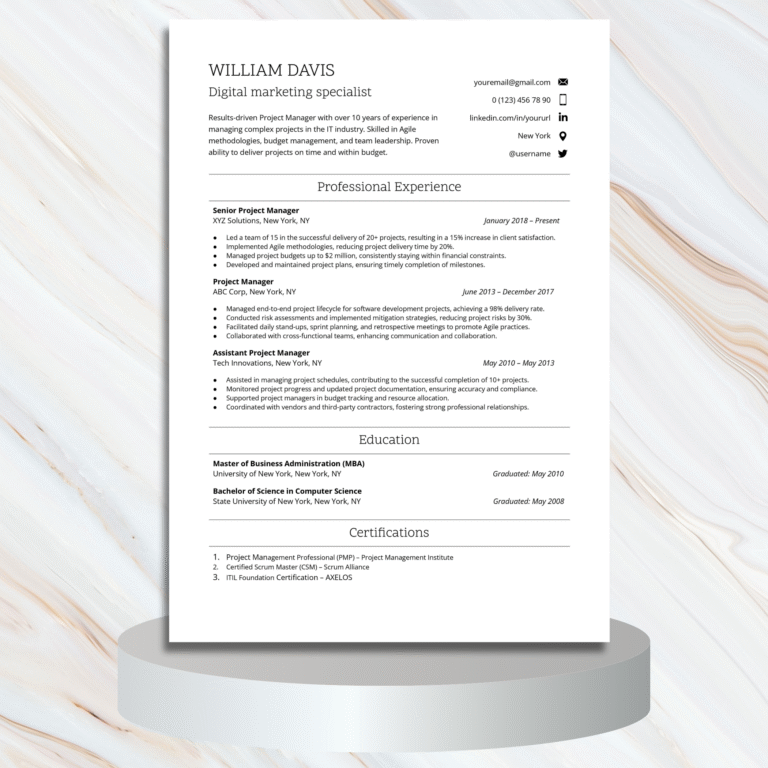 Resume for Experienced #3 – ATS Friendly – Professional Modern CV ...