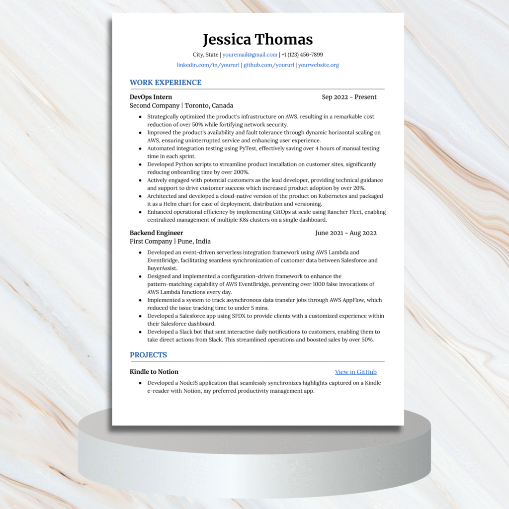 Resume for Experienced #4 – ATS Friendly – Professional Modern CV ...